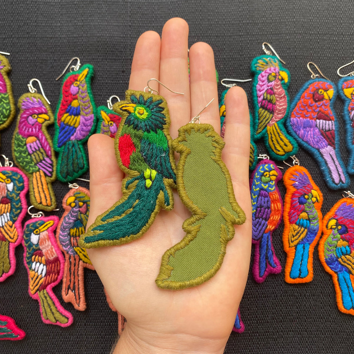 Green Quetzal Embroidered Bird earrings – SwietStuff